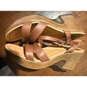 Dansko | Shoes | Dansko Brown Leather Wedge Sandals Strappy Slingback ...